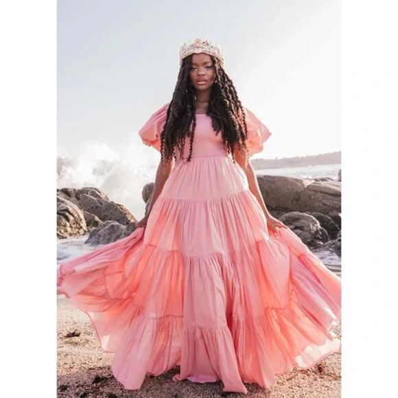 JessaKae | Dresses | Jessakae Luna Maxi Dress Pink Rose Puff Sleeve ...